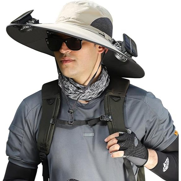 Wide-Brimmed Solar Fan Outdoor Fishing Hat, Solar and USB Charging ...