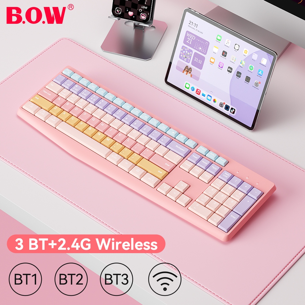 BOW K161D Colorful Wireless Keyboard BT Silent Keys Gradient Cute Pink ...