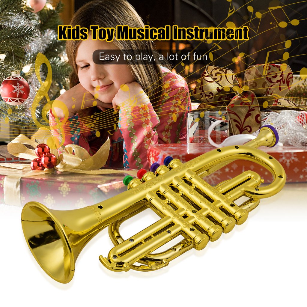 Trumpet Kids Musical Wind Instruments ABS Metallic Gold Trumpet with 4 ...