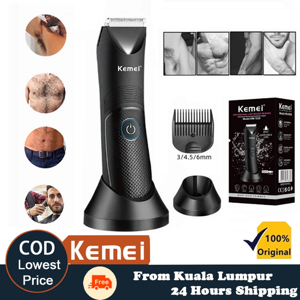 Kemei Groin Area Hair Trimmer Lawn Mower Ceramic Blade Waterproof Wet Dry Clippers Pubic Armpit ...