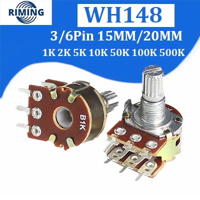 5PCS WH148 Potentiometer with switch 3/6Pin 15MM/20MM Shaft Amplifier ...
