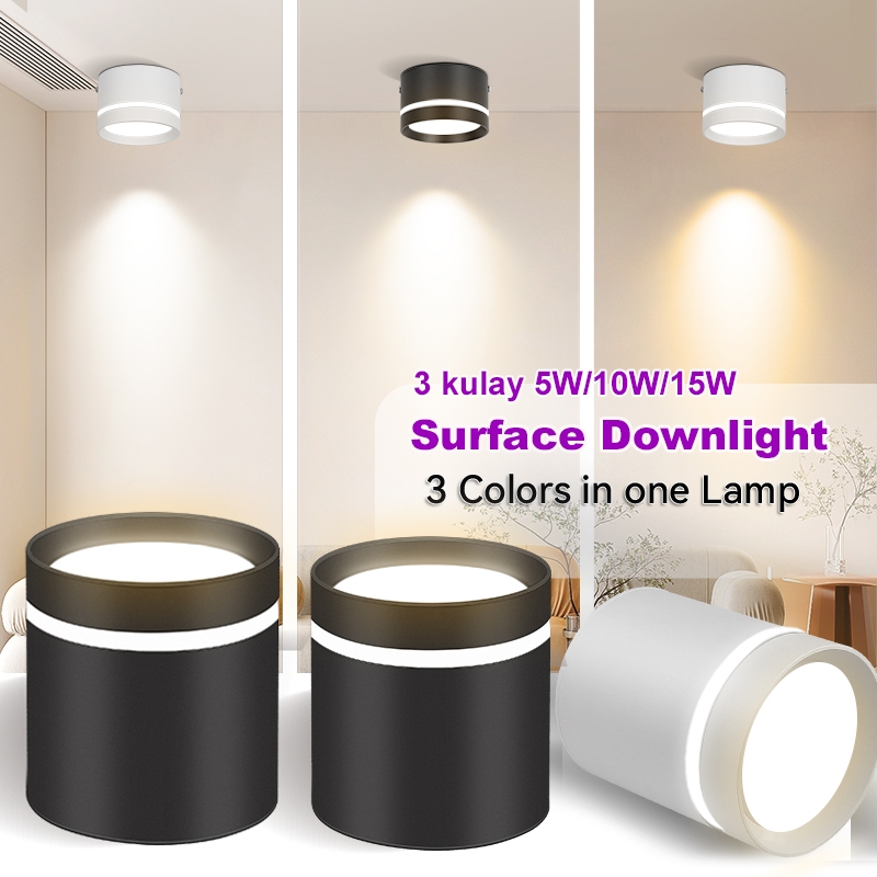 3 Colors Surface Downlight Led Spot Celing Light Panel Lights 5/10/15W ...