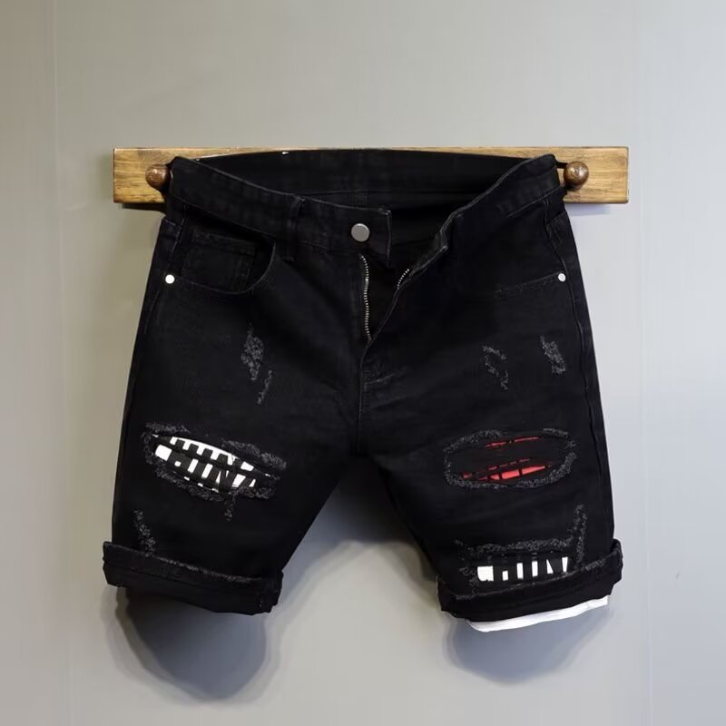 Korean Style Mid Waist Slim Fit Denim Cotton Five Part Pants With ...