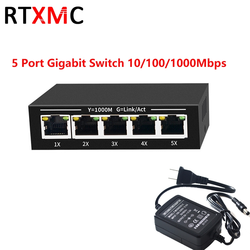 5 Port Metal shell Gigabit Switch Desktop RJ45 Ethernet Smart Switch 10 ...