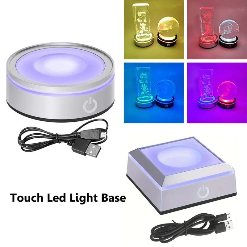 Touch LED Light Base Colorful 3D Crystal Glass Art Crystal Display Lamp ...