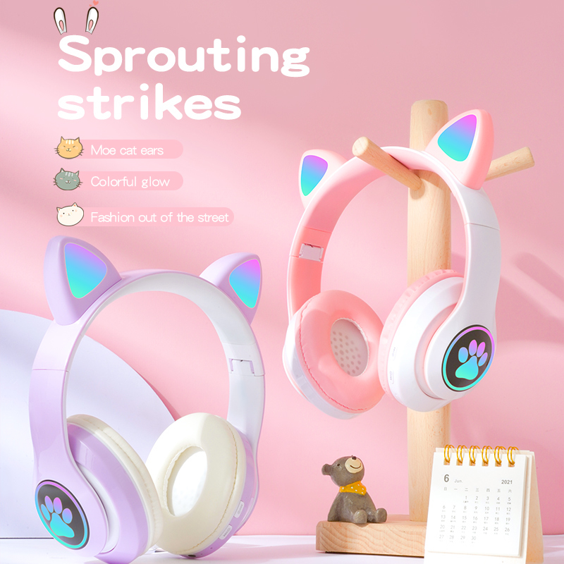 Cat Ear Headphones with Mic Foldable Bluetooth 5.0 Bass Noise ...