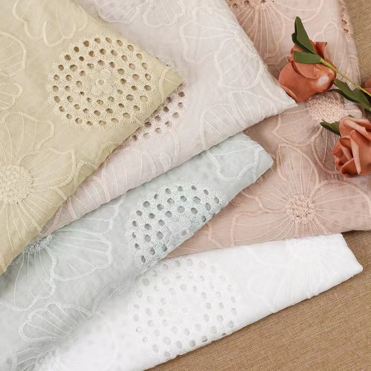 [1 meter]Pure color tencel cotton hemp embroidery flower fabric (5 ...