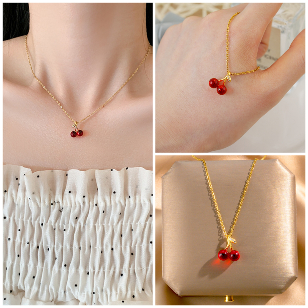 High end red pendant, cherry titanium steel, non fading necklace, light ...