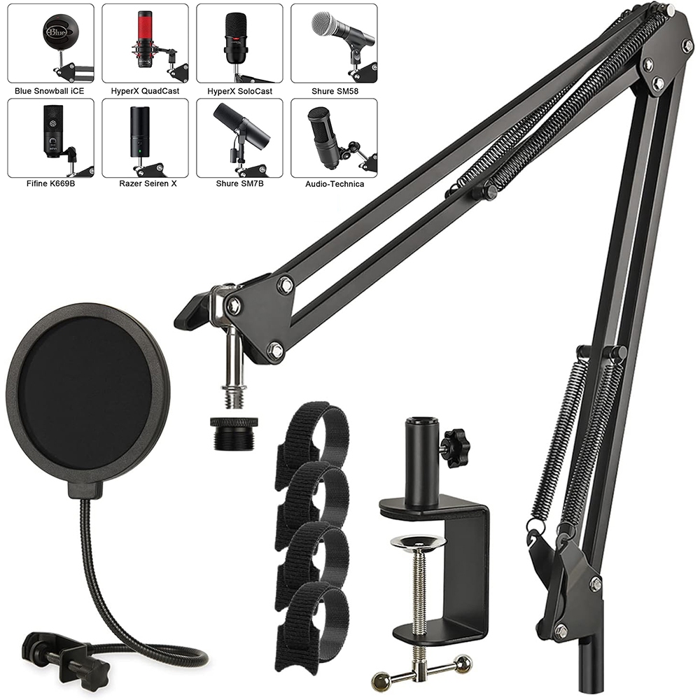 Microphone Arm Stand, Boom Arm Stand with Pop Filter, Adjustable Mic ...