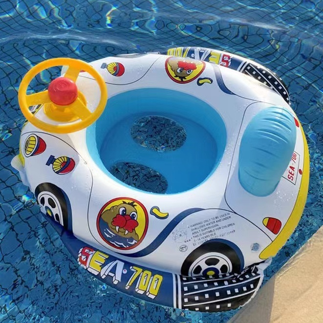 Cartoon children swimming ring megaphone car Police car Water park ...