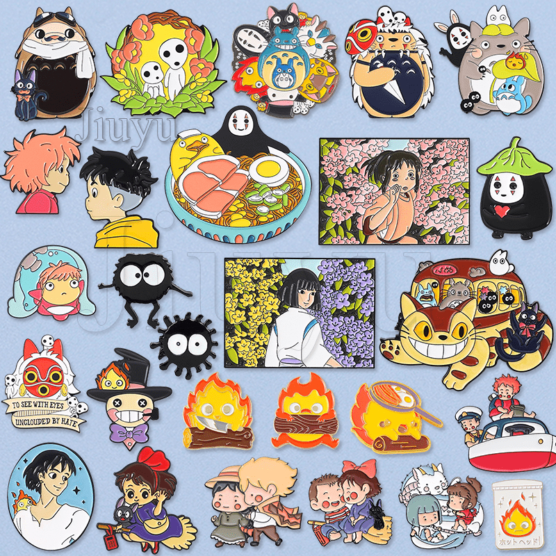 Flame Elf Enamel Pins Mononoke Chihiro Haku Totoro Coal Ball Brooches ...