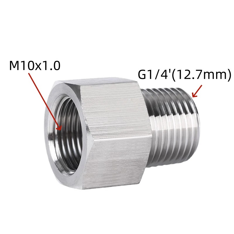 Stainless 304 Reducer fitting M10x1.0 G1/4'Male to Female Thread Brass ...