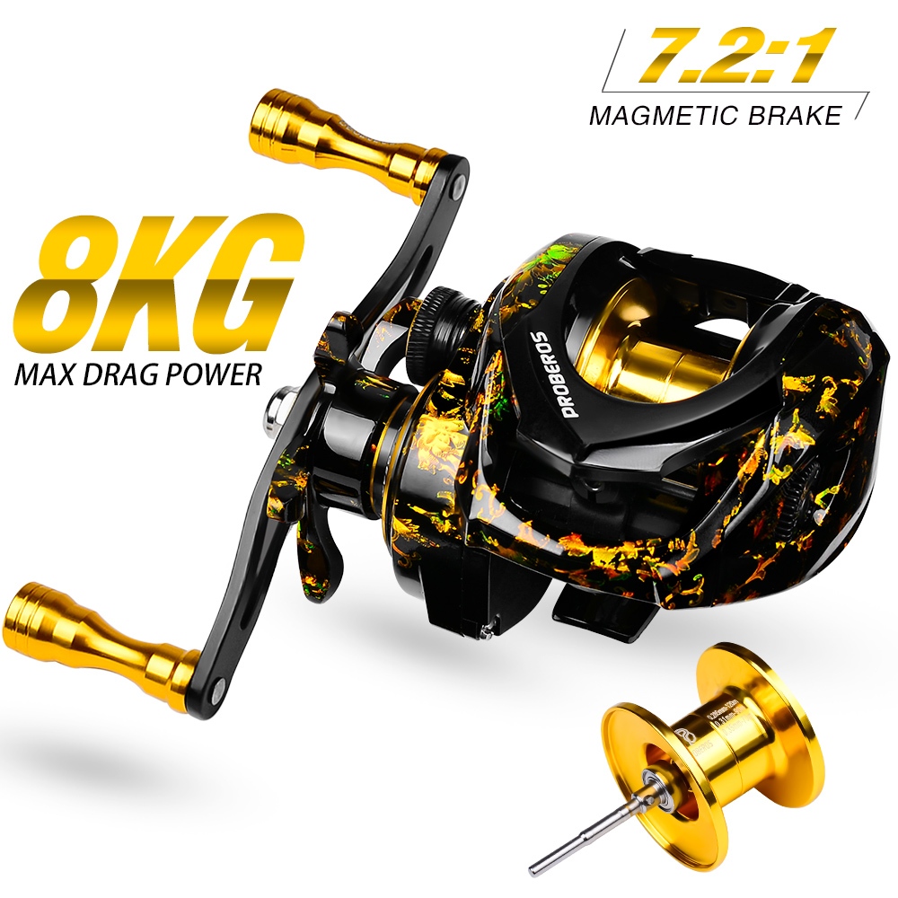 PROBEROS Baitcast Fishing Reel 7.2:1 Gear Ratio 3+1 Bearing Fishing ...