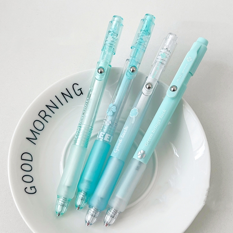 Penlab 4pcs Mint Green Gel Pens Set Four Leaf Clover Bring Luck 0.5mm ...
