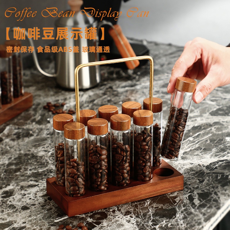 Coffee Bean Packaging Test Tube Glass Walnut Wood Display Stand Single ...