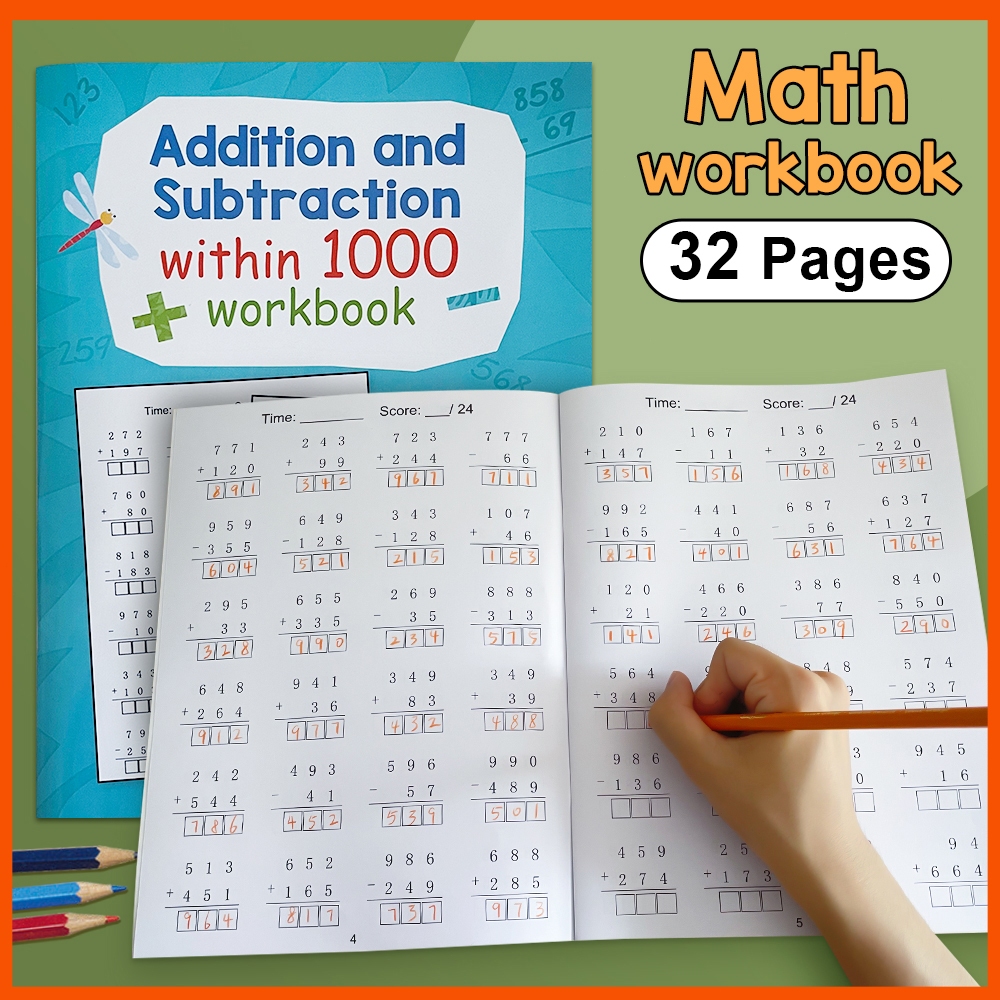 32 Pages Math Arithmetic Workbook Addition & Subtraction within 1000 ...