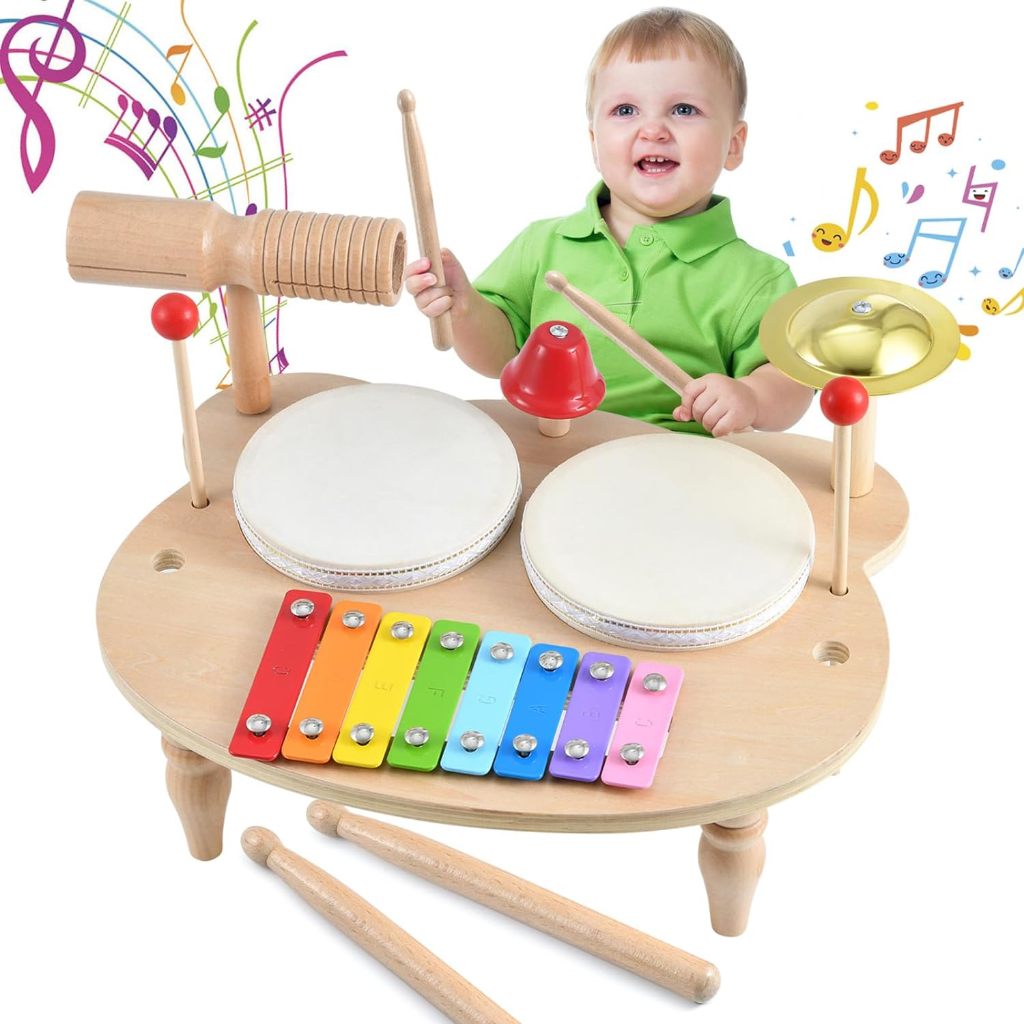 Wooden Xylophone Drum Set For Toddlers,Montessori Baby Musical ...
