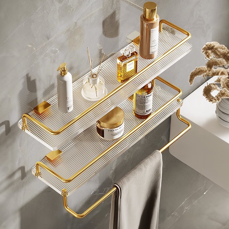 Bathroom Storage Rack Luxury Acrylic Storage Rack Non-Drilling Golden ...
