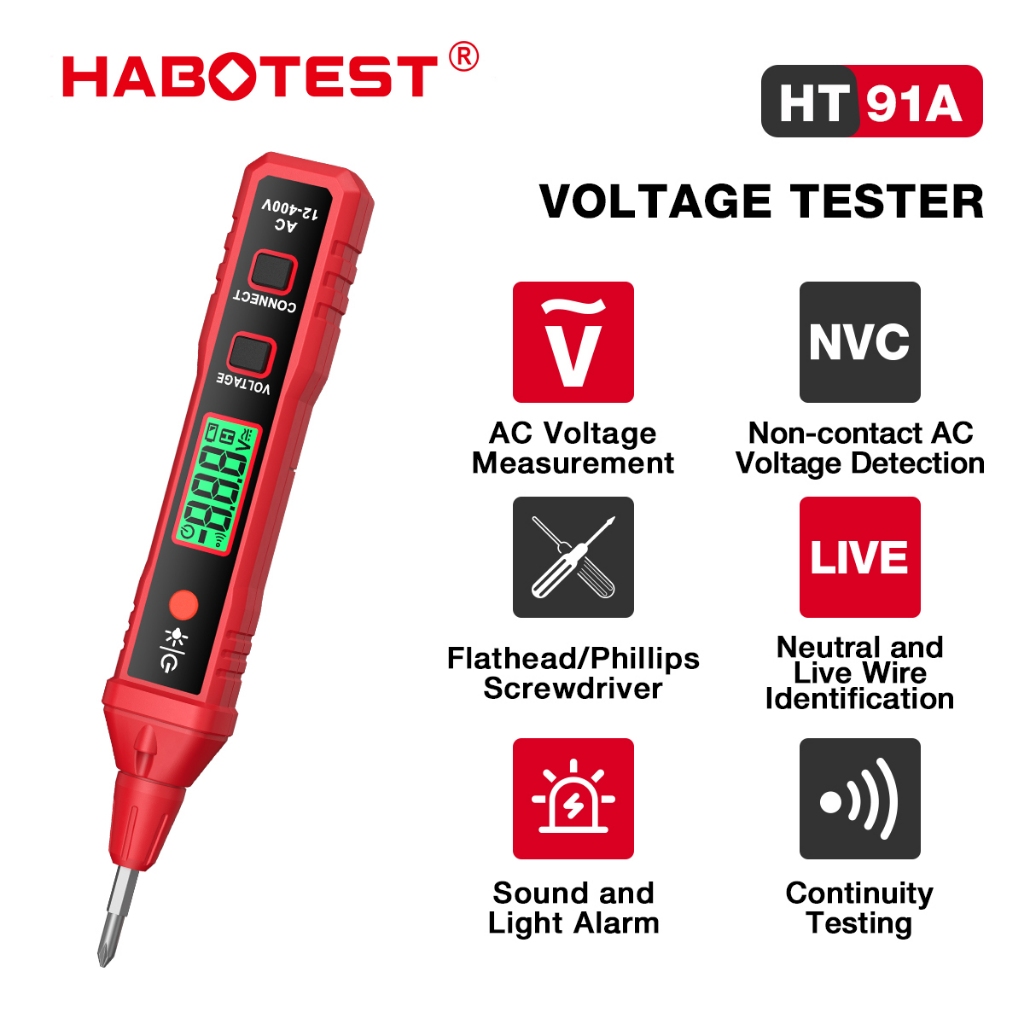 HABOTEST HT91A AC Voltage Detector NCV 12~400V Pen Type Voltage Tester ...