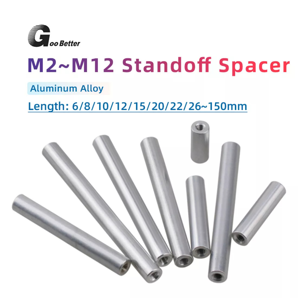 M2 Aluminum Alloy Thread Sleeve Rod Bar Stud Round Connector Tube Long ...
