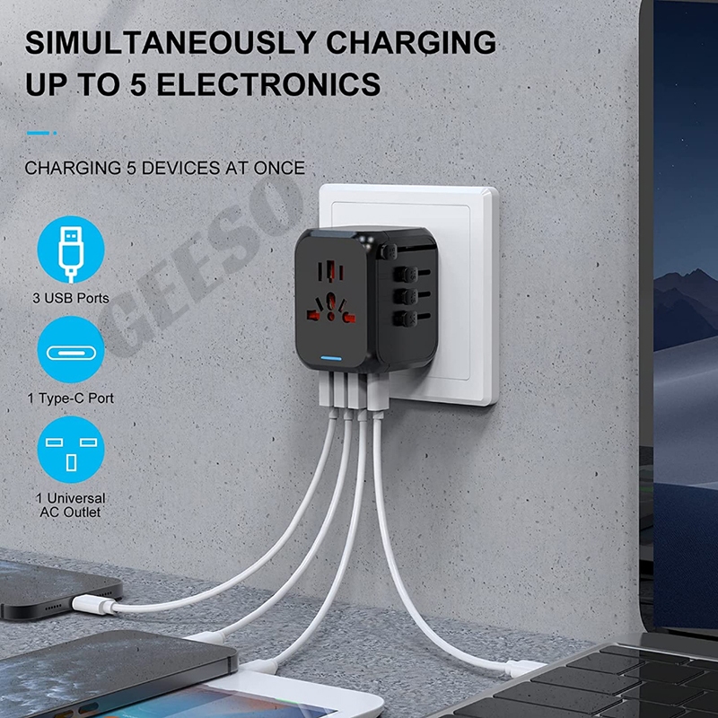 GEESO PD20W Universal Adapter USB-A USB-C Travel International Adapter ...