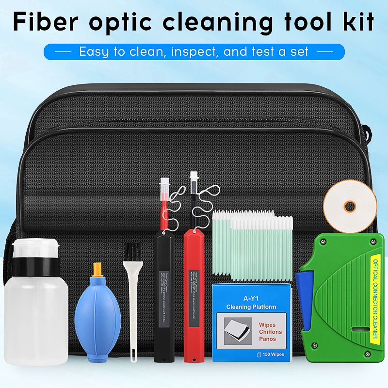 FTTX Fiber Tool Kit 11pcs One Click 1.25/2.5mm Fiber Optic Cleaning Pen Box and swabs Clean ...
