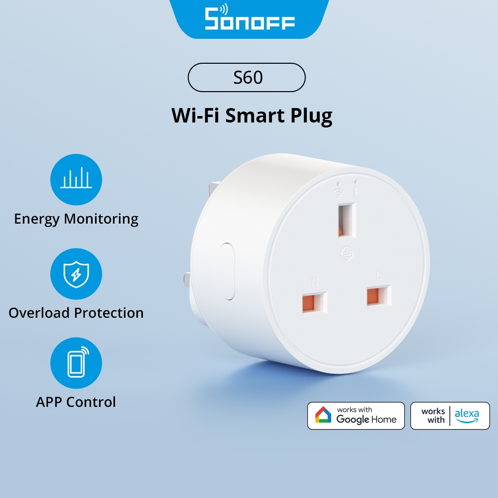 SONOFF iPlug S60 UK 13A Wi-Fi Smart Plug Power Monitor Overload Protection Timer Smart Socket ...