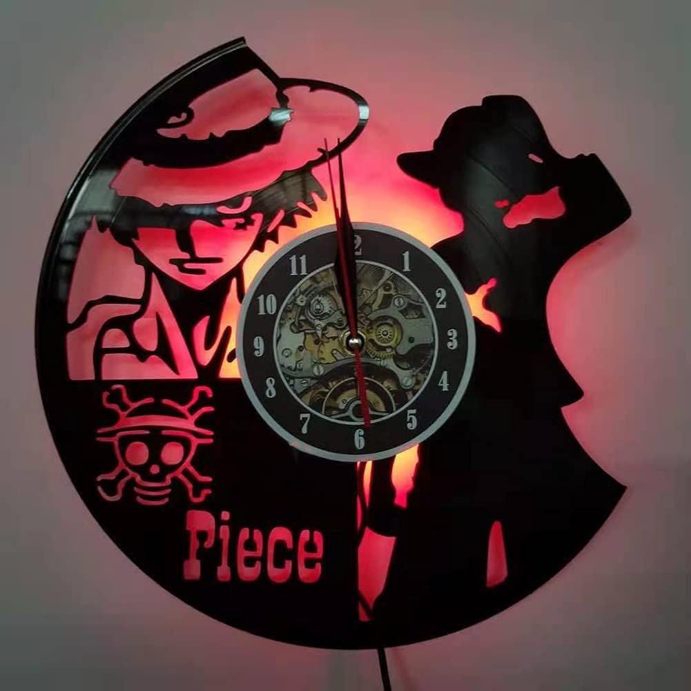 One Piece Vinyl Record Wall Clock,Creative Hanging Night Lamp 7 Color ...