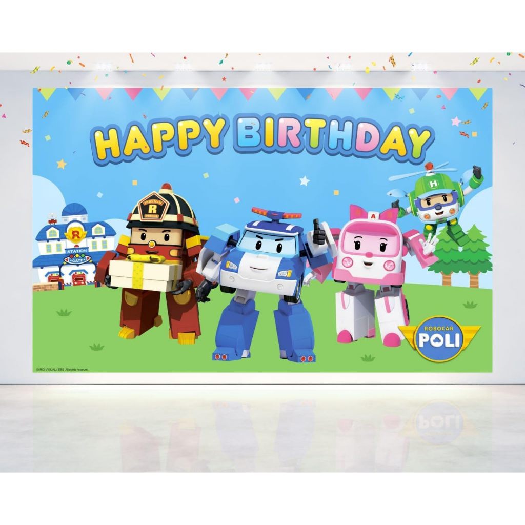 Robocar Poli Happy Birthday Photography Backdrop 5x3ft Transform Any ...