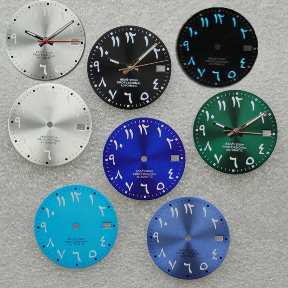 New 28.5mm NH35 Dial Arabic Numerals Watch Dial Pointers Set BGW9/C3 ...