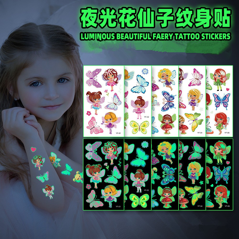5pcs Luminous Tattoo Stickers Cartoon Flower Fairy Butterfly Children ...