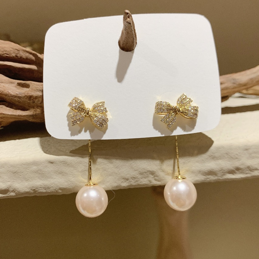 Korea Dongdaemun Daigou Bowknot Tassel Pearl 925 Silver Needle Earrings ...