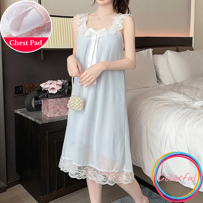 Pajama Dress Women Princess Pyjamas Padded Modal Nightwear Sleeveless ...