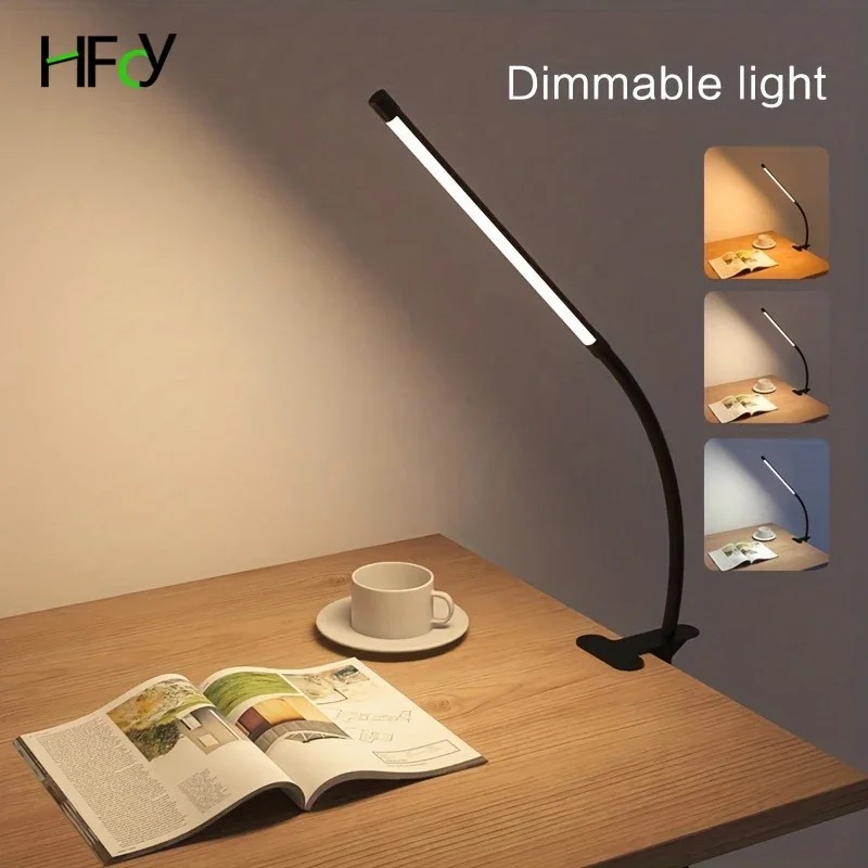 10W Led lampu meja Study Table Lamp with Clip On USB 3-Colors Dimming ...