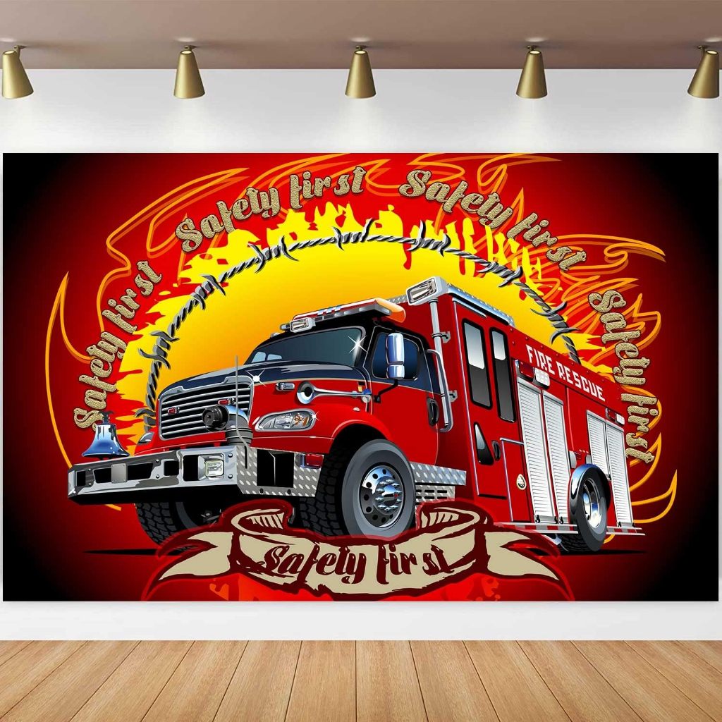 5x3ft Fire Truck Theme Photography Backdrop Happy Birthday Party ...