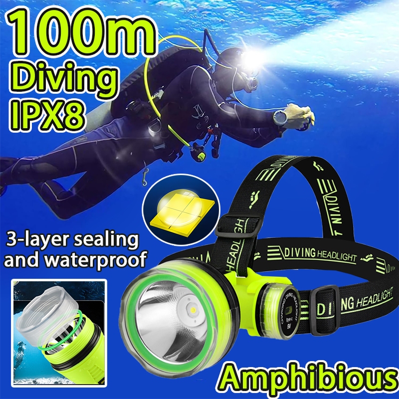 Super bright 100m Diving head lamp lampu suluh kepala lampu suluh ...