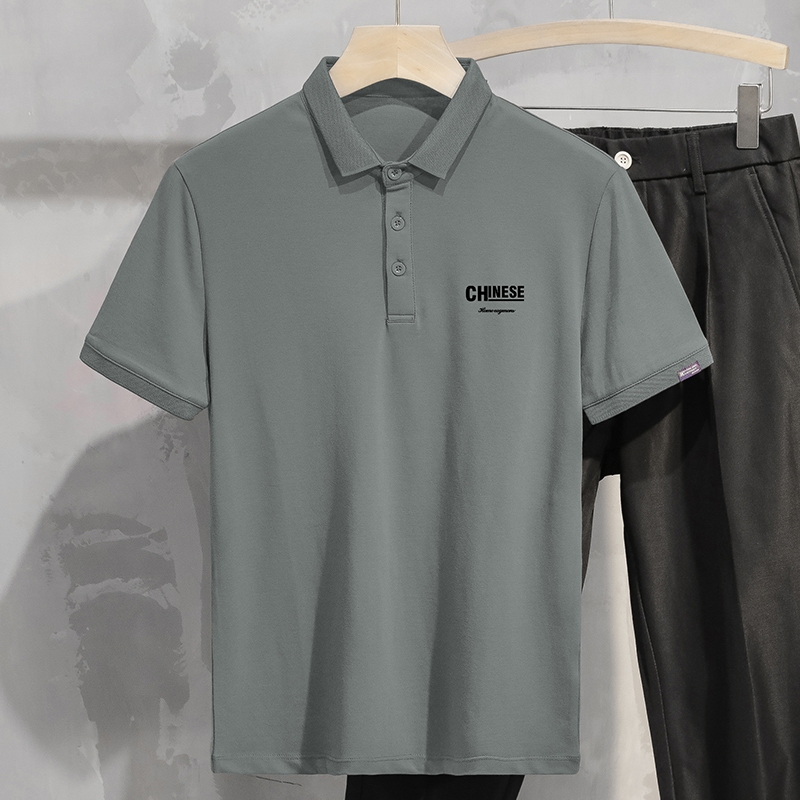 Men's round-neck polo shirts, slim-fit men's solid color high-quality ...