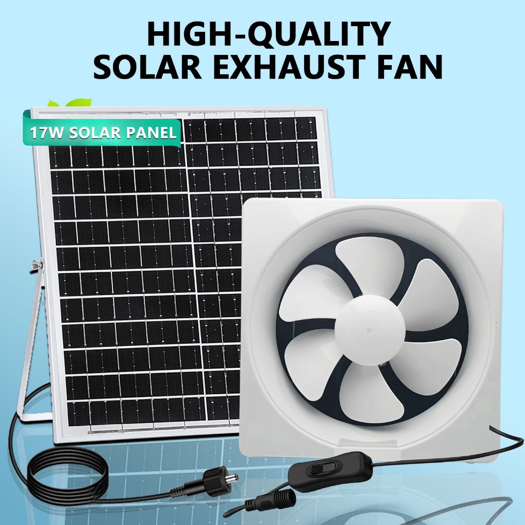 17/20W Solar Exhaust Fan+Adjustable Bracket Kit 6/8/10/12 Inch High ...