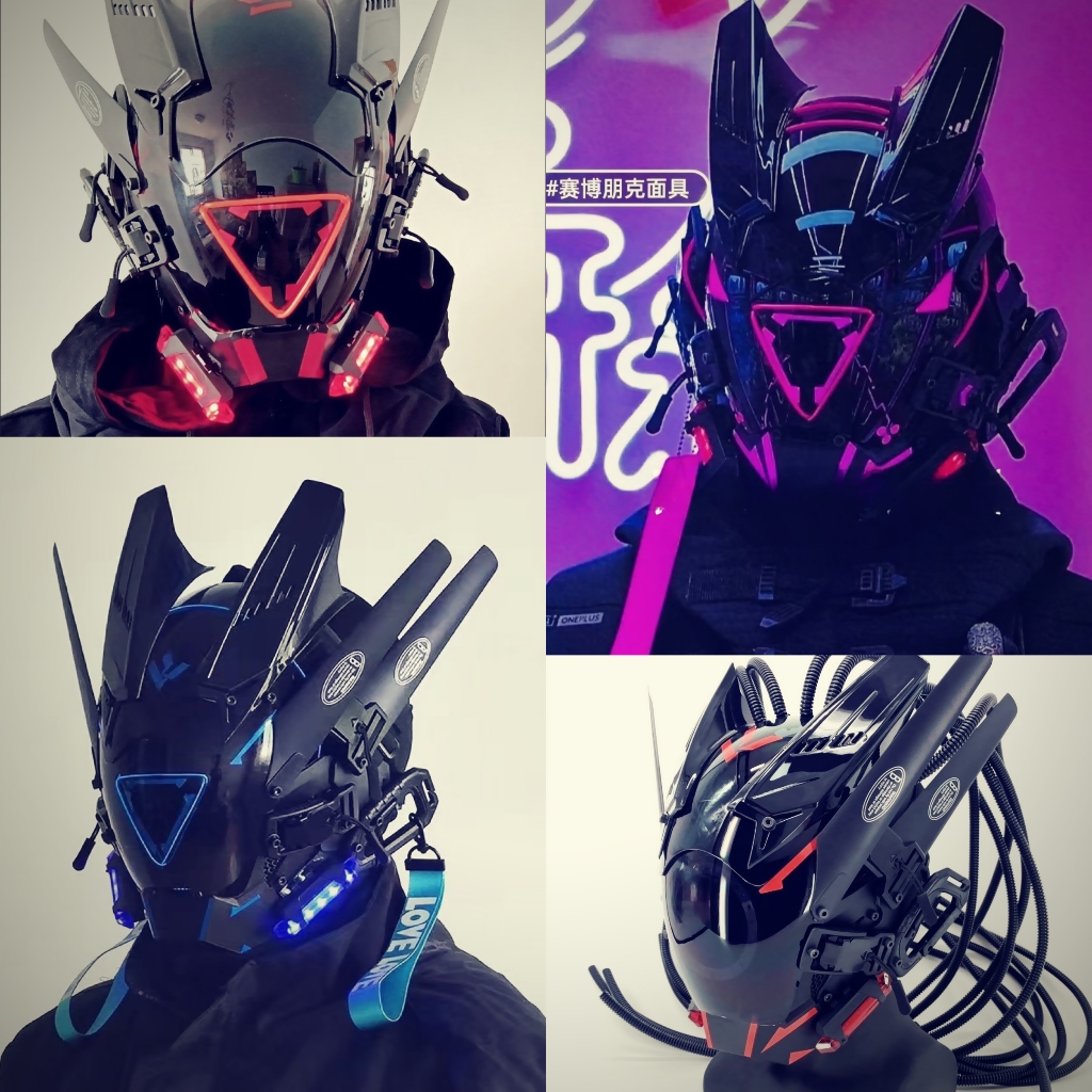 Ready Cyberpunk 2077 Luminous Mask Disco Mecha Mask Rechargeable Helmet ...