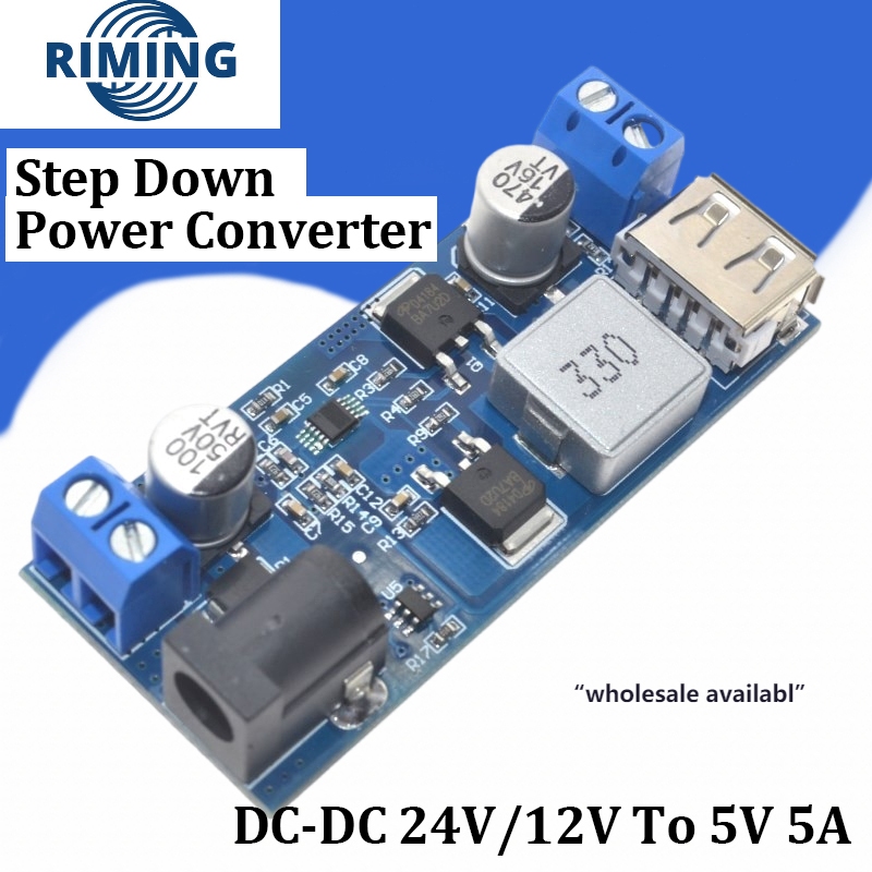 Lm2596s DC-DC 24V/12V To 5V 5A Step Down Power Supply Buck Converter Adjustable USB Charging ...