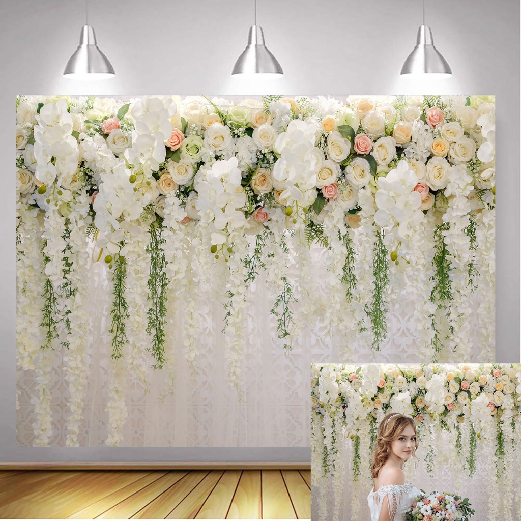【Local Stock 】2.1*1.5m Sweet Simple White Flower Backdrops Engagement ...