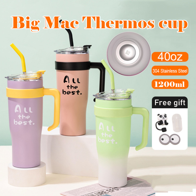 Big Mac Thermos Tumbler Cup with Handle Straw 1200ML SUS 304 Hot Cold ...