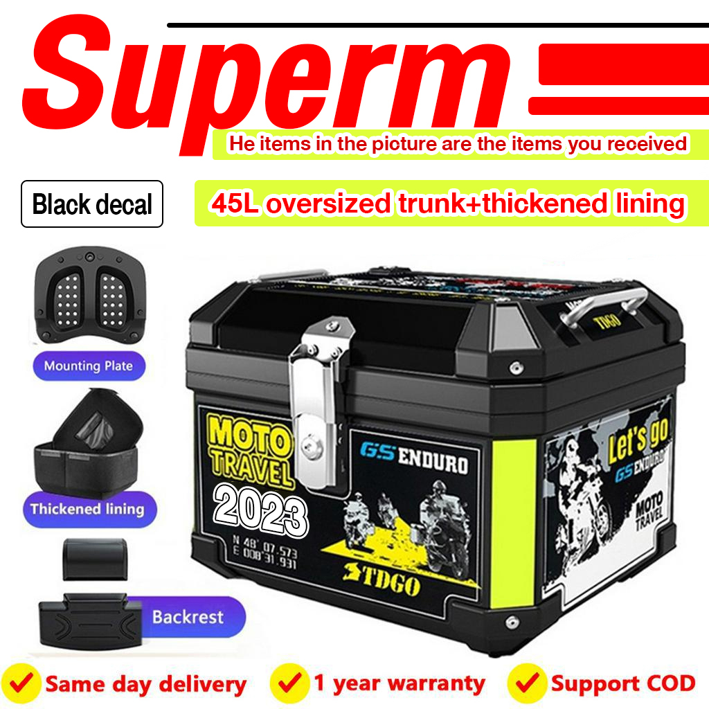 45L/65L Top Box Aluminium Motorcycle Box ABS Waterproof Storage Safety Lock for Bicycle Kotak ...