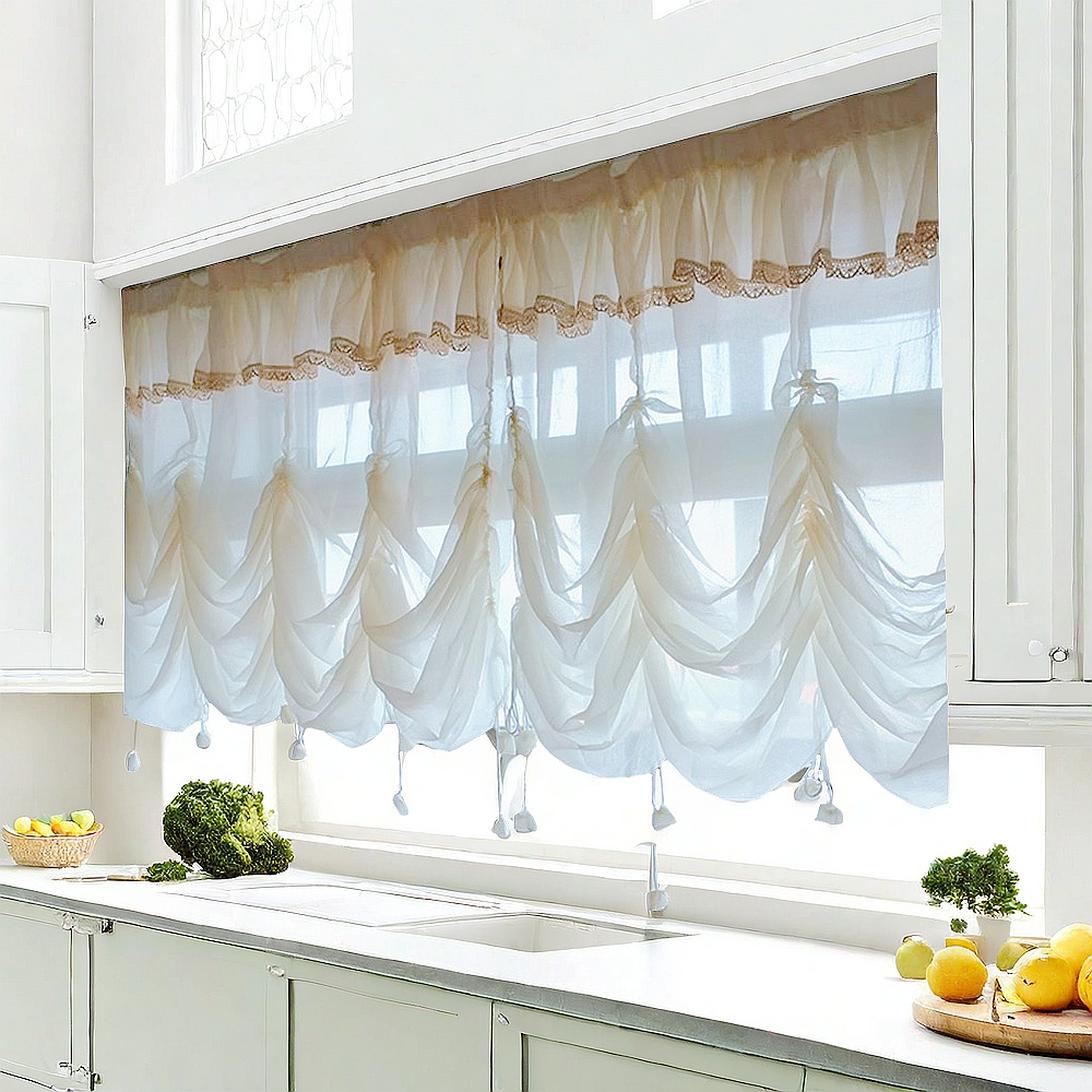 Vintage Romantic Ruffled Balloon Sheer Short Curtain Decorative Window ...