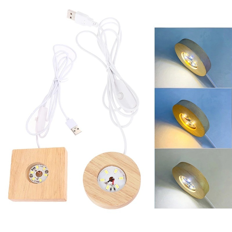 Wood Light Base Rechargeable Remote Control Night Lamp Colorful LED ...