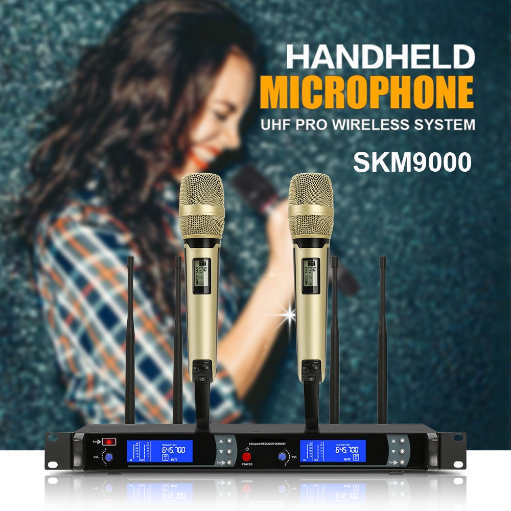 Skm9000 Wireless Microphone 2 Handheld 200M Receiving Distance 4 Antenna UHF FM All Metal ...
