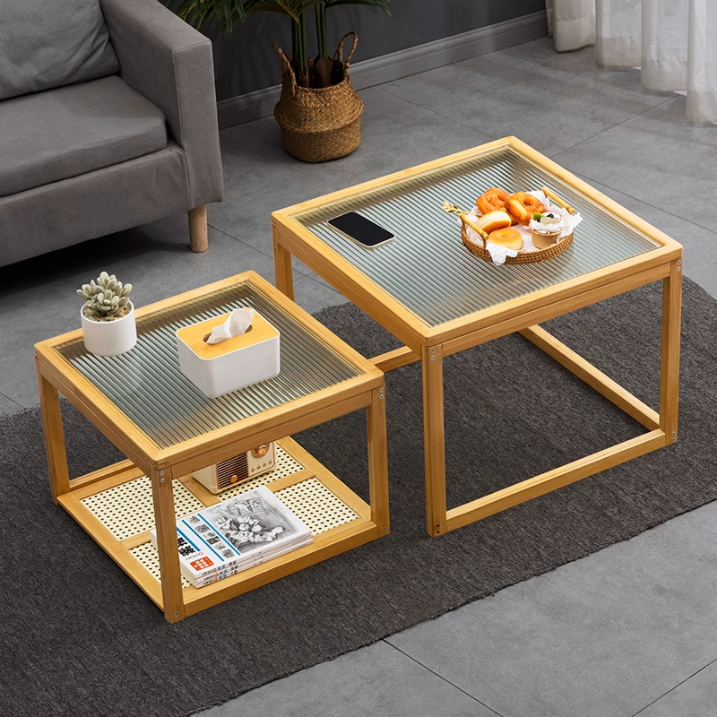【Ready Stock】Bamboo Table Combinable Glass Top Bedroom Living Room Side ...