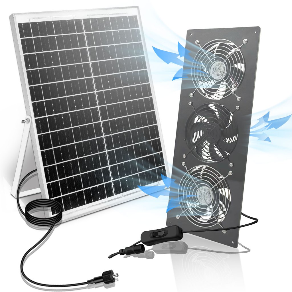 Solar Fan (25W Solar Panel+Three Solar Exhaust Fans) Loteng Pondok ...