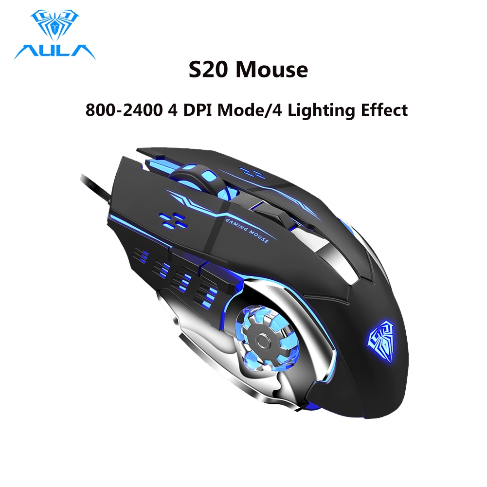 AULA S20 Gaming Mouse Marco Programmable Cool Lighting USB Optical ...