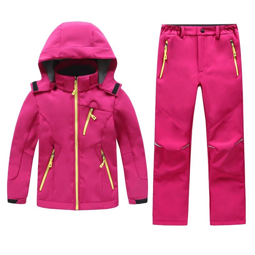 Kids Sets Fleece Jackets + Pants Winter Boy Girl Softshell Waterproof ...